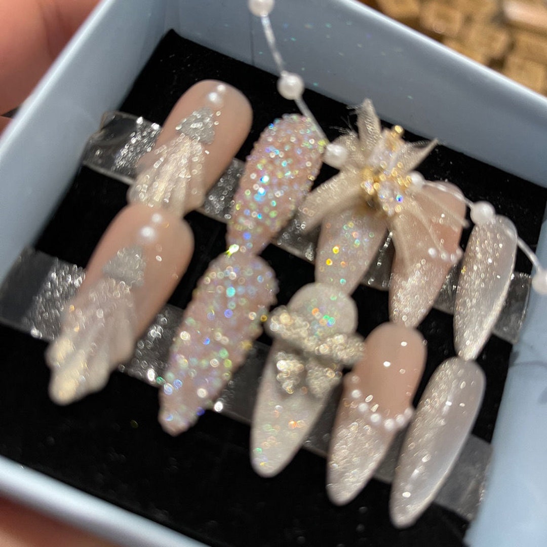 Wearable Nail , Bridal False Nail Stickers, Aurora Spar Lace Nail ...