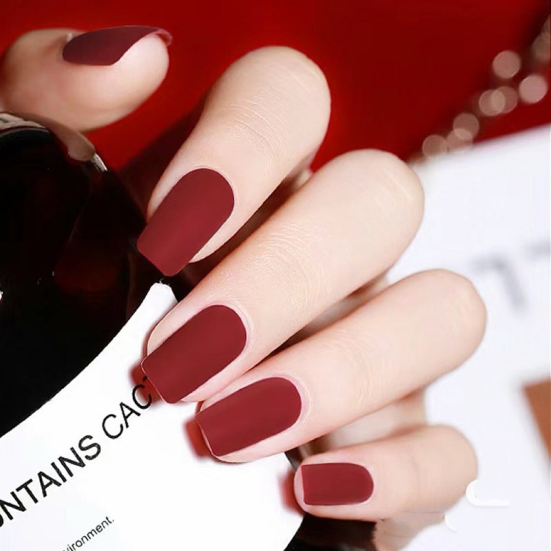 Red Velvet Matte Red Nails, Glamorous Red Nails, Solid Color Elegant ...