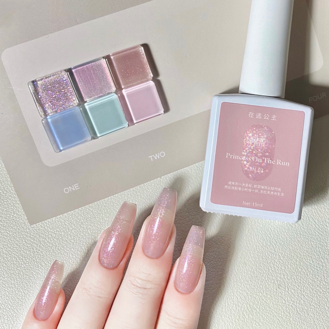 Princess Glitter Nails, Cloud Brocade Crushed Diamond Gel Nails, Fake ...