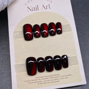 Red Cat Eye Press on Nails: Black Glitter Gel, Reusable Acrylic Nails ...