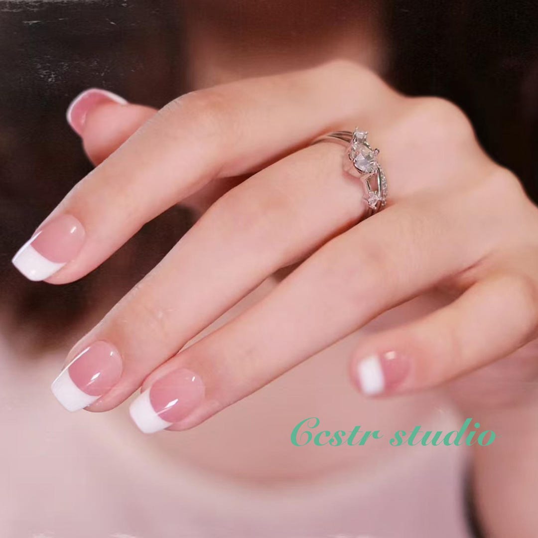 Classic French Tip Press on Nails: Handmade Bridal Manicure - Etsy