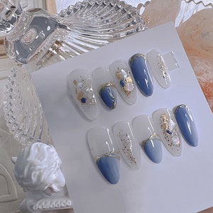 Blue French Gradient Nail Art, Shellac Nails, Summer Beach Nail Sets ...