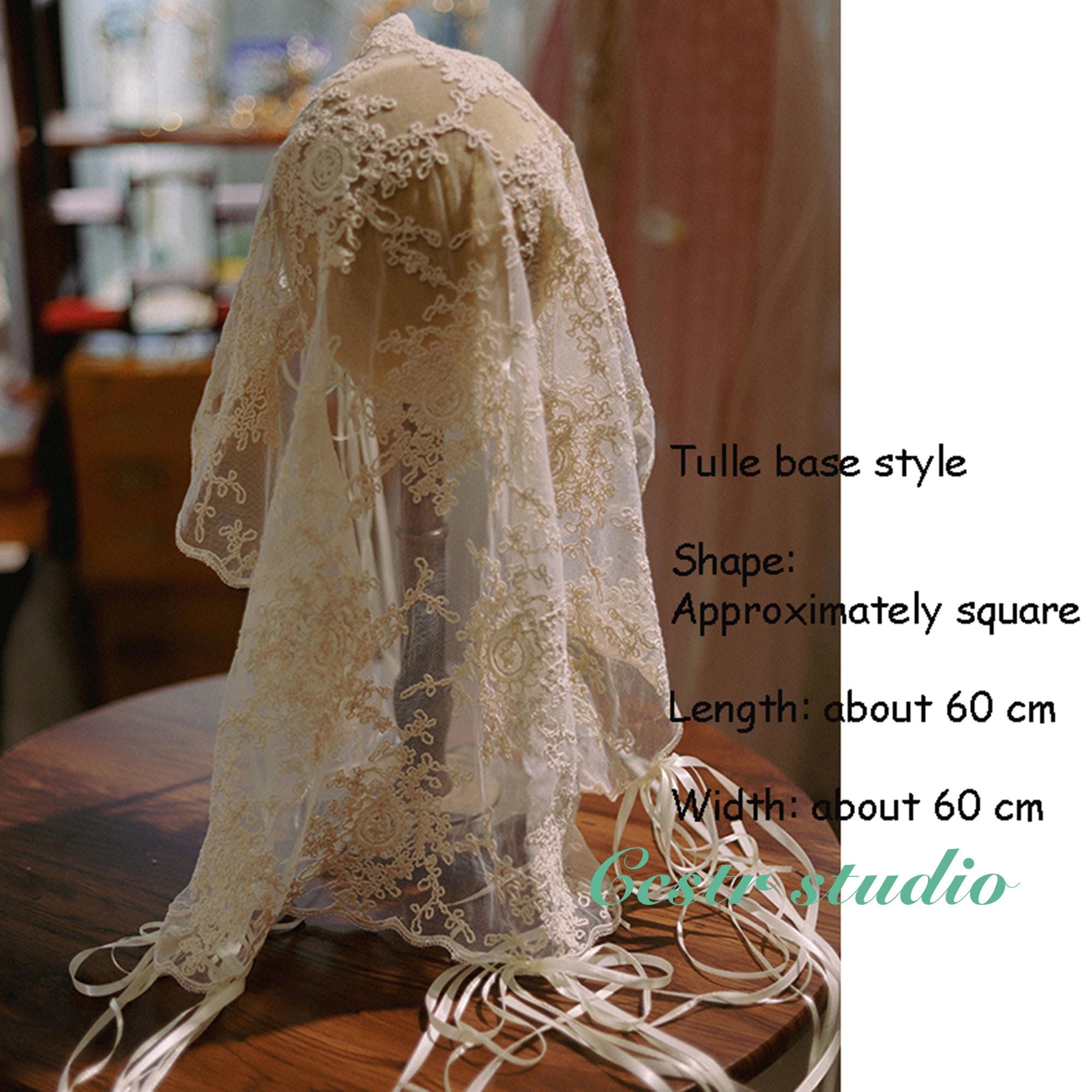 Handmade French Vintage Lace Bridal Veil: Romantic Bow Tulle Headpiece ...