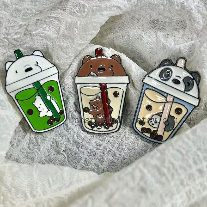 Bubble Tea Animal Enamel Pin Set, Kawaii Panda Boba Brooch, Backpack ...