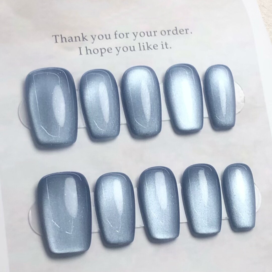 Planet Blue Cat Eye Nails, Glittery Cat Eye Nails, Handmade Nails ...