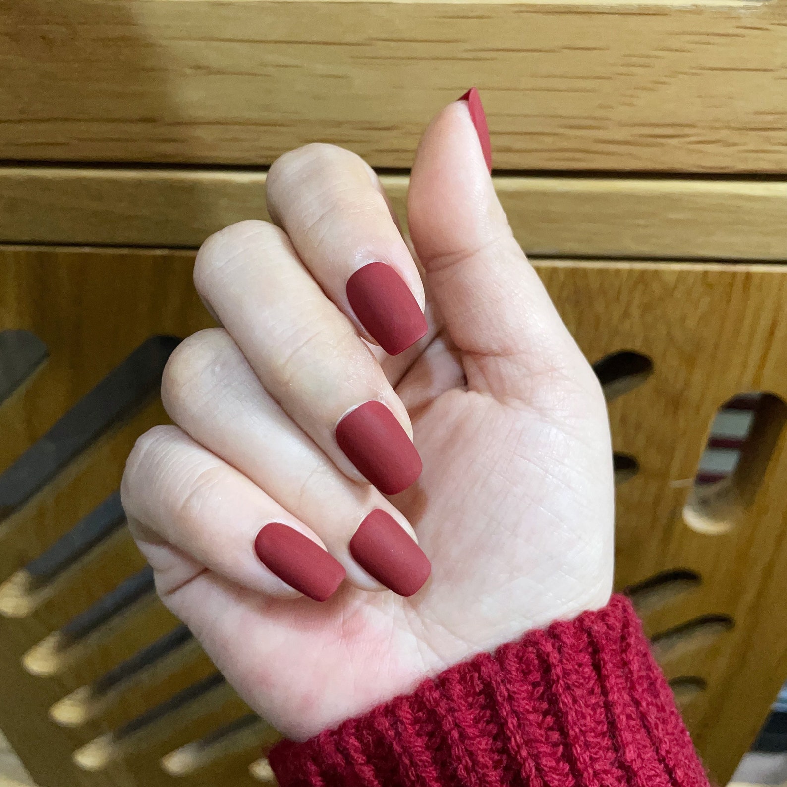 Red Velvet Matte Red Nails, Glamorous Red Nails, Solid Color Elegant ...