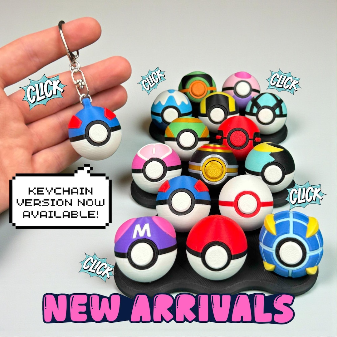 Pokeball Clicker Fidget Toy With Keychain Option | 20 Types With Random ...