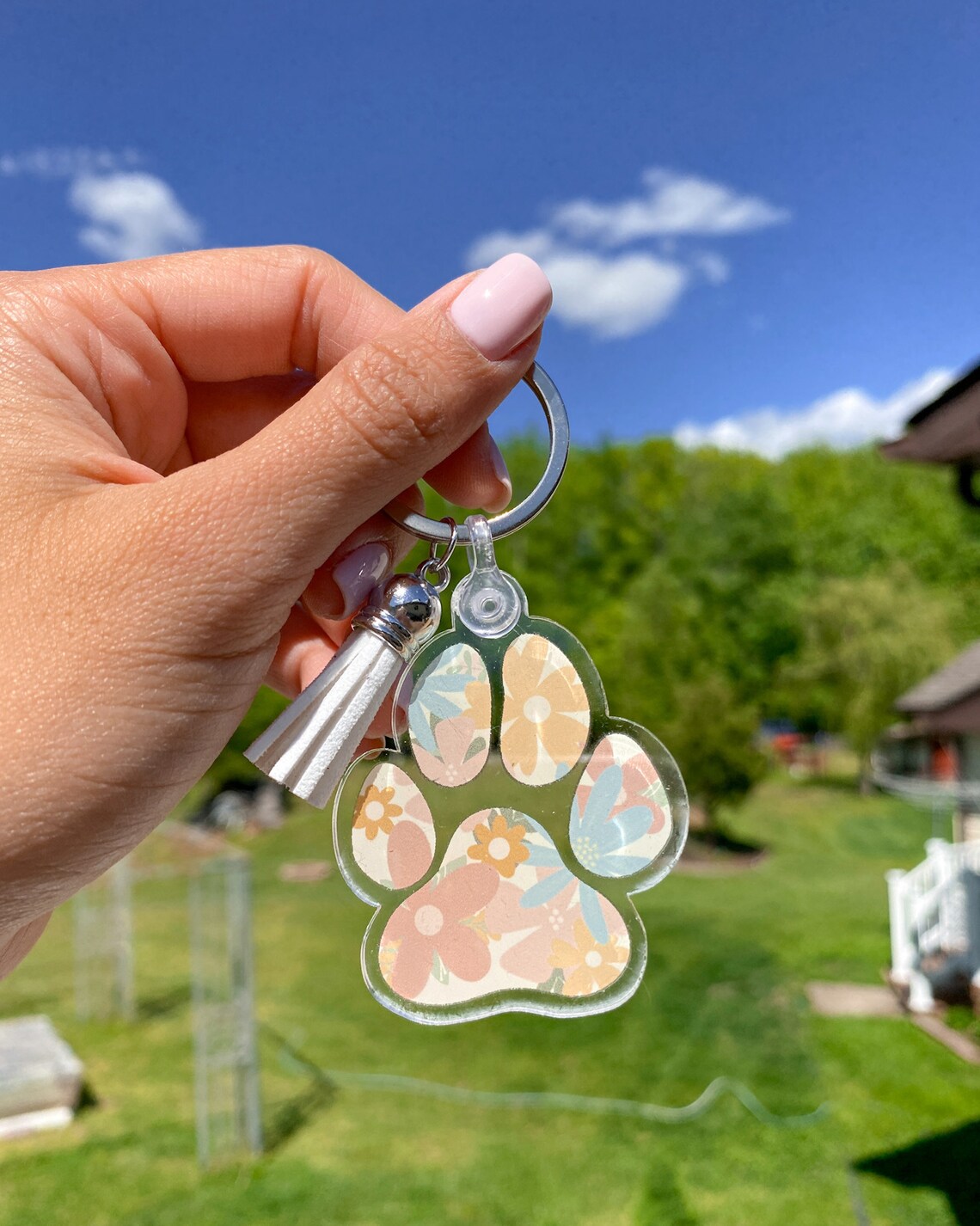 Floral Paw Keychain Flower Acrylic Keychain Tassel Created - Etsy