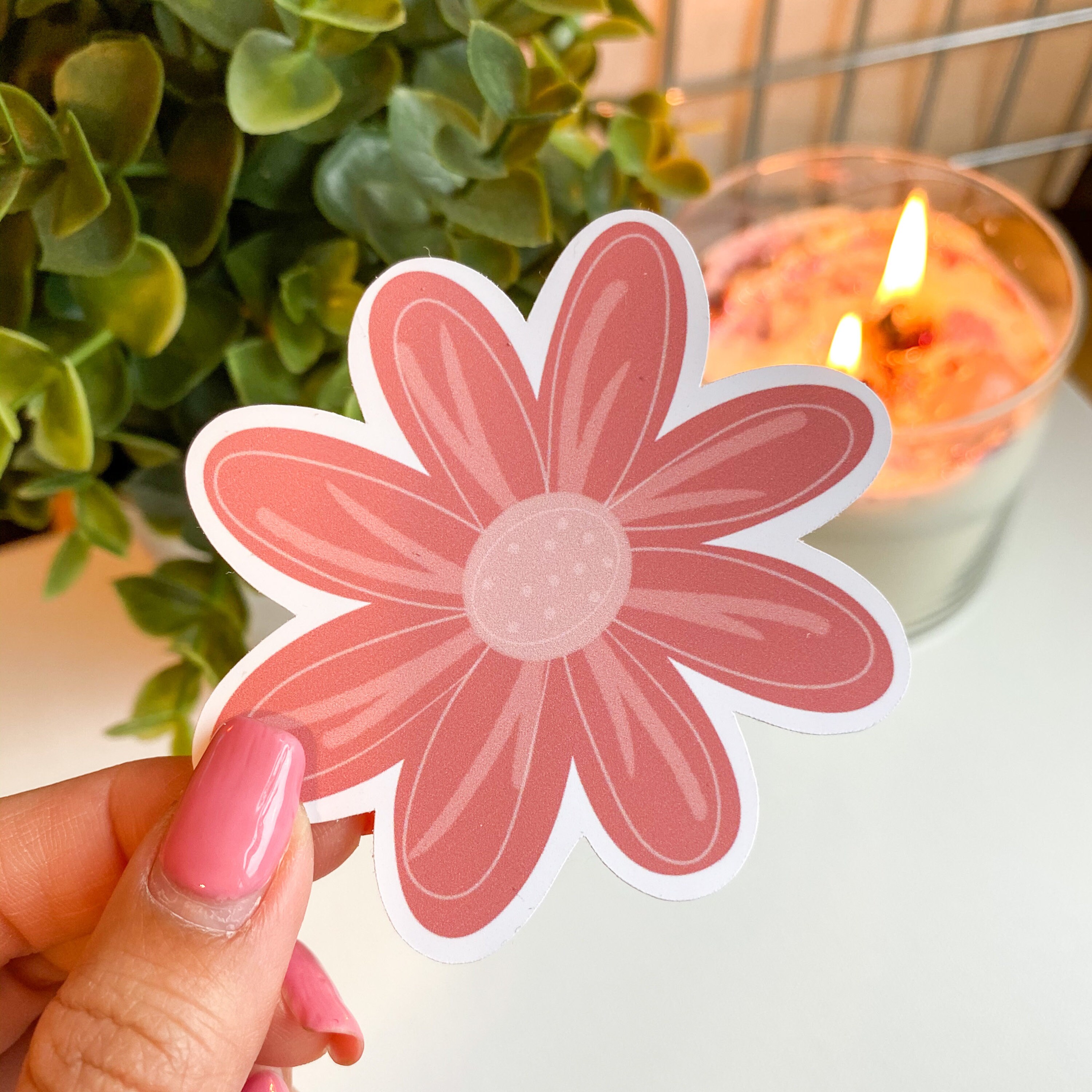 Happy Flower Sticker Vinyl Waterproof Sticker Pink Flower | Etsy