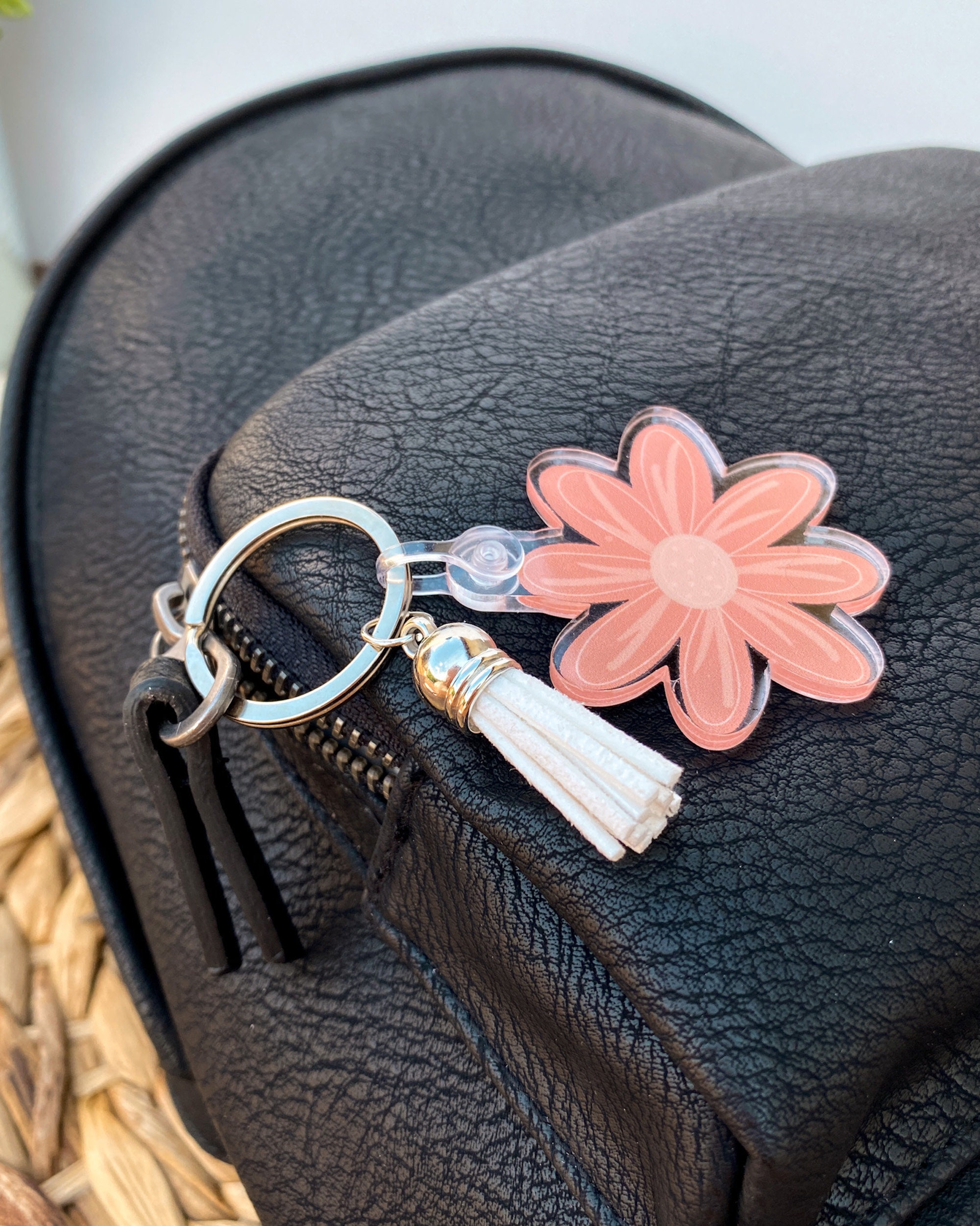 Bloom Pink Flower Keychain Flower Acrylic Keychain Tassel - Etsy