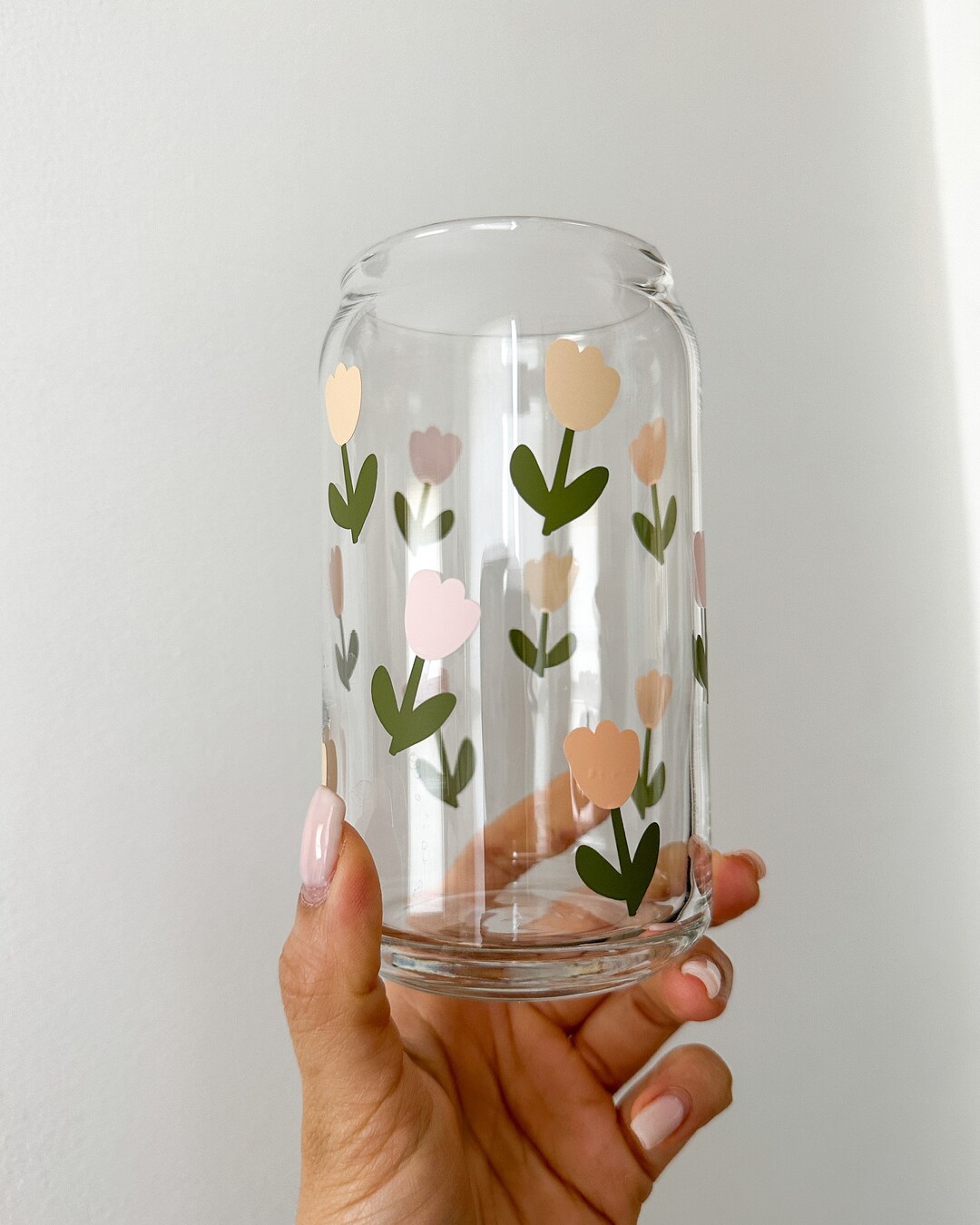 Tulip Glass Can Flower Glass Cup, Aesthetic Glass, Floral Beer Can ...