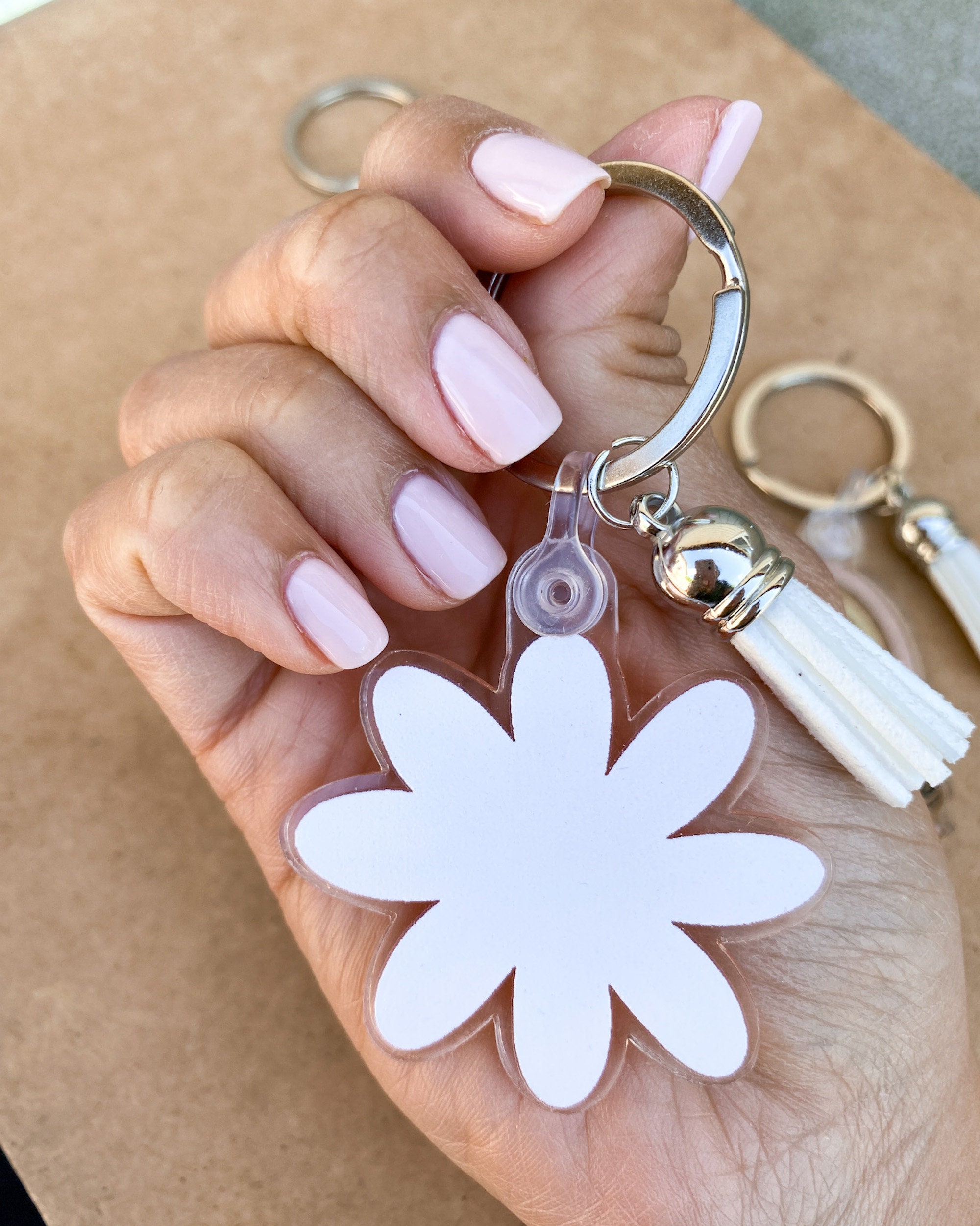 Bloom Pink Flower Keychain Flower Acrylic Keychain Tassel - Etsy