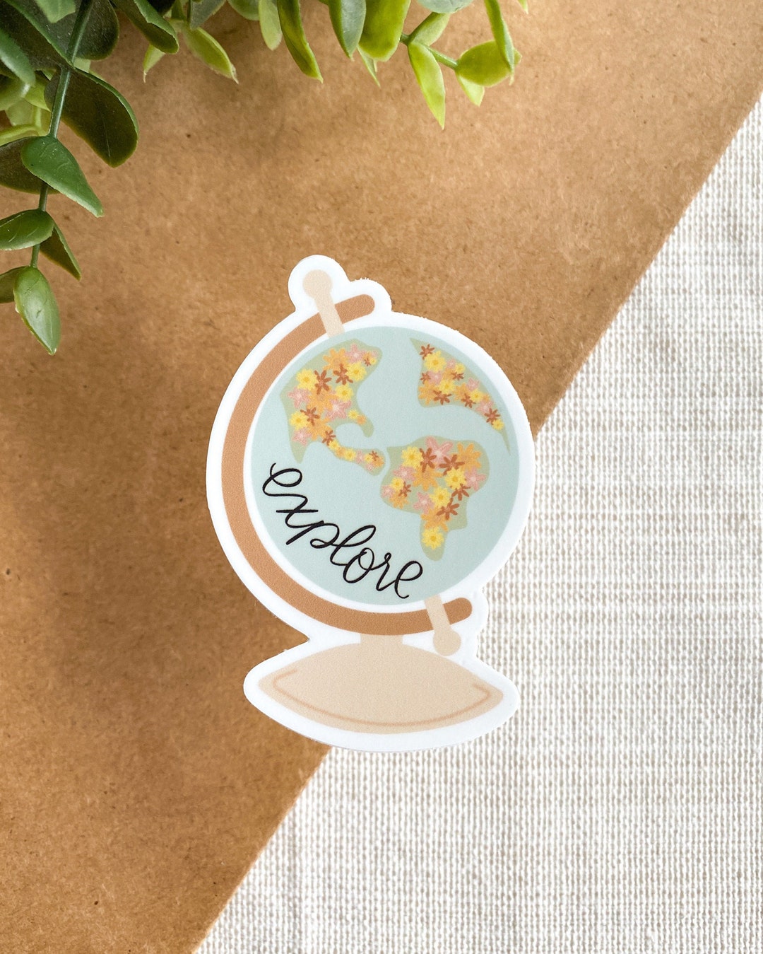 Floral Globe Sticker | Vinyl Waterproof Sticker, Explore Sticker - Etsy