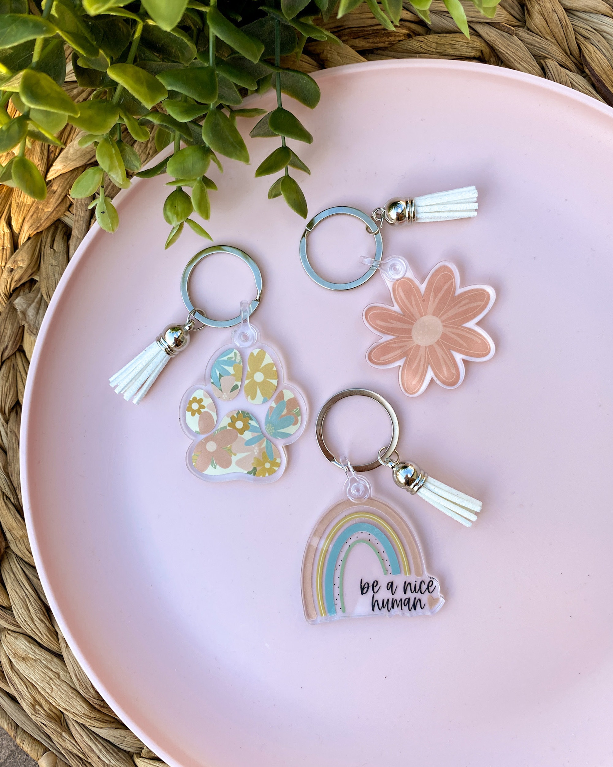 Bloom Pink Flower Keychain Flower Acrylic Keychain Tassel - Etsy