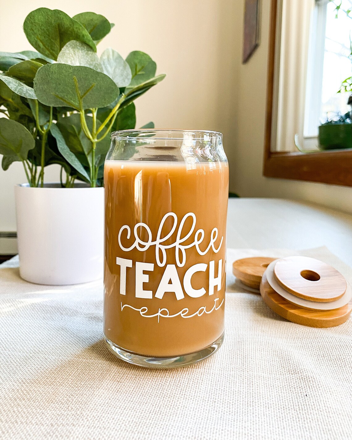 COFFEE TEACH REPEAT Glass Can Teacher Gifts Drink Glasses - Etsy