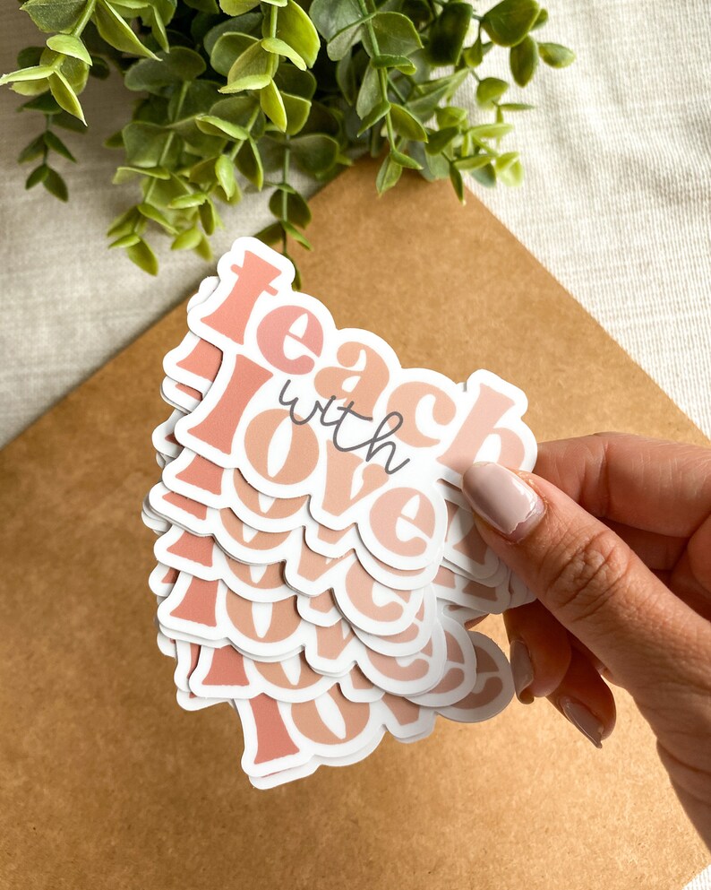 Teach With Love Sticker Modern Sticker Pink Sticker - Etsy