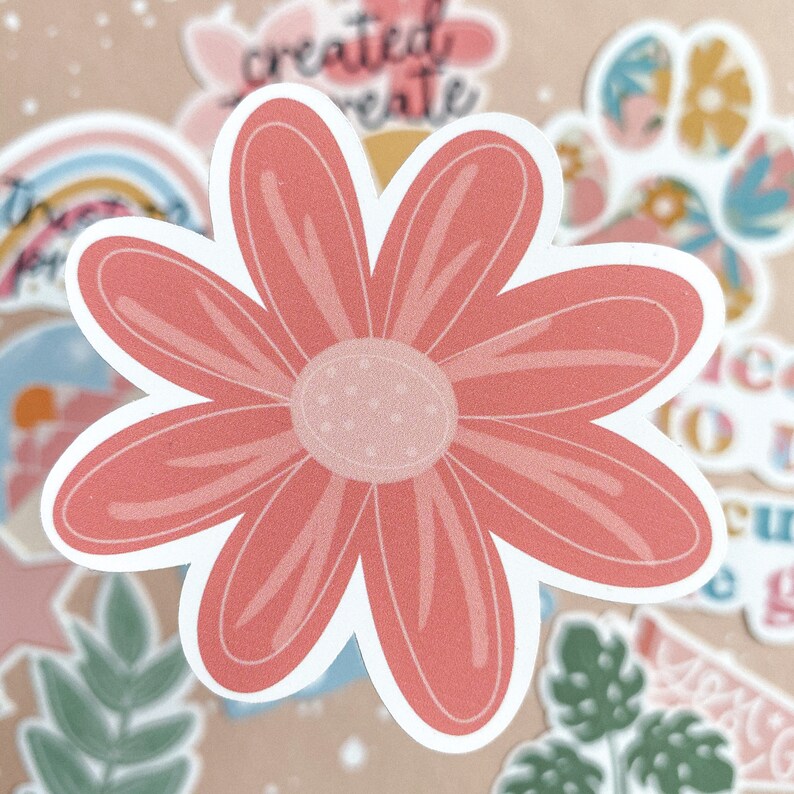 Happy Flower Sticker Vinyl Waterproof Sticker Pink Flower | Etsy