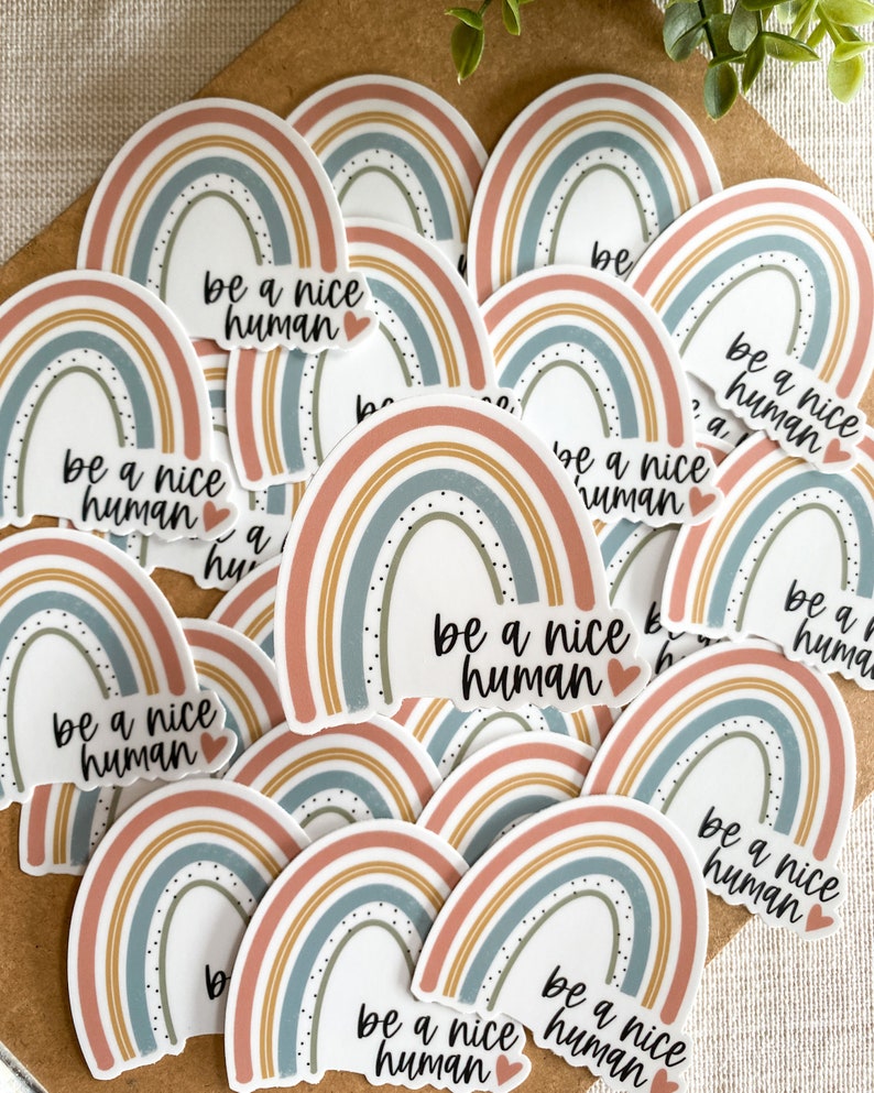 Be a Nice Human Sticker Vinyl Waterproof Sticker Rainbow | Etsy