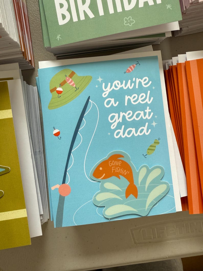 Reel Great Dad Father's Day Greeting Sticker Card | Father's Day, Card ...