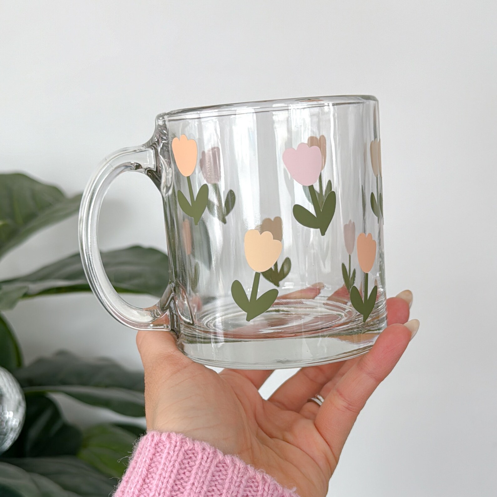 Tulip Glass Mug | Flower Glass Cup, Aesthetic Glass, Floral Mug Handle ...