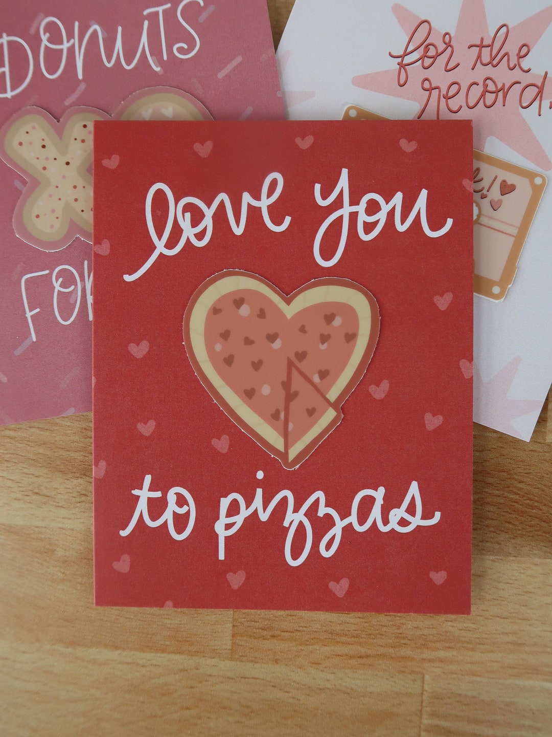 Love You to Pizzas Valentine Sticker Card | Heart Notecard, Galentine ...