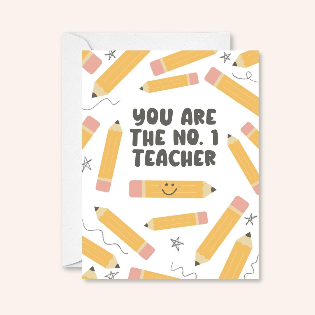 No. 1 Pencil Teacher Greeting Sticker Card | Teacher Appreciation ...