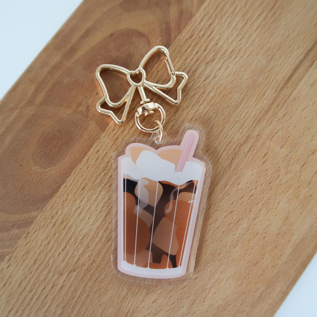 Iced Coffee Keychain | Acrylic Coffee Keychain, Trendy Bow Keychain ...