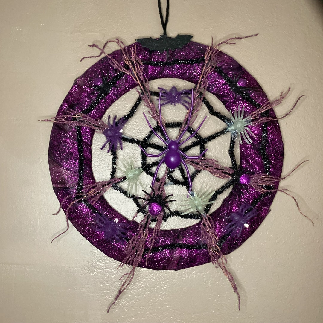 Purple Wheel of Spiders, Halloween Decor, Glow-in the Dark Spiders ...