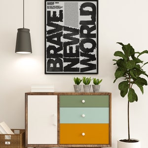 BRAVE NEW WORLD- Contemporary Graphic Design Poster | A3 | Wall Art ...
