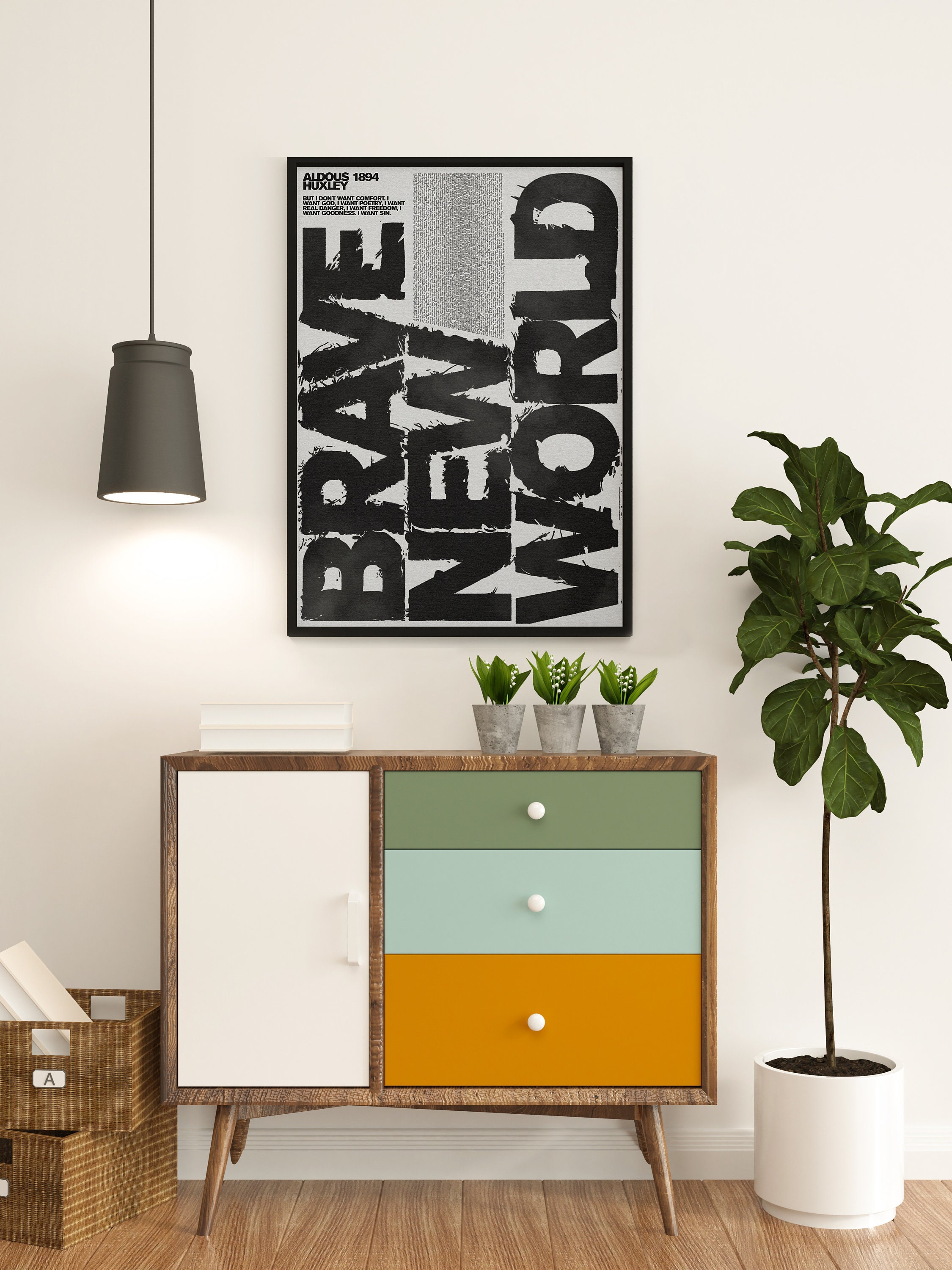 BRAVE NEW WORLD- Contemporary Graphic Design Poster | A3 | Wall Art ...