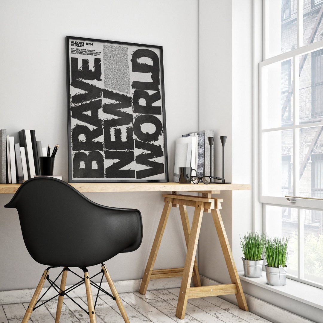 BRAVE NEW WORLD- Contemporary Graphic Design Poster | A3 | Wall Art ...