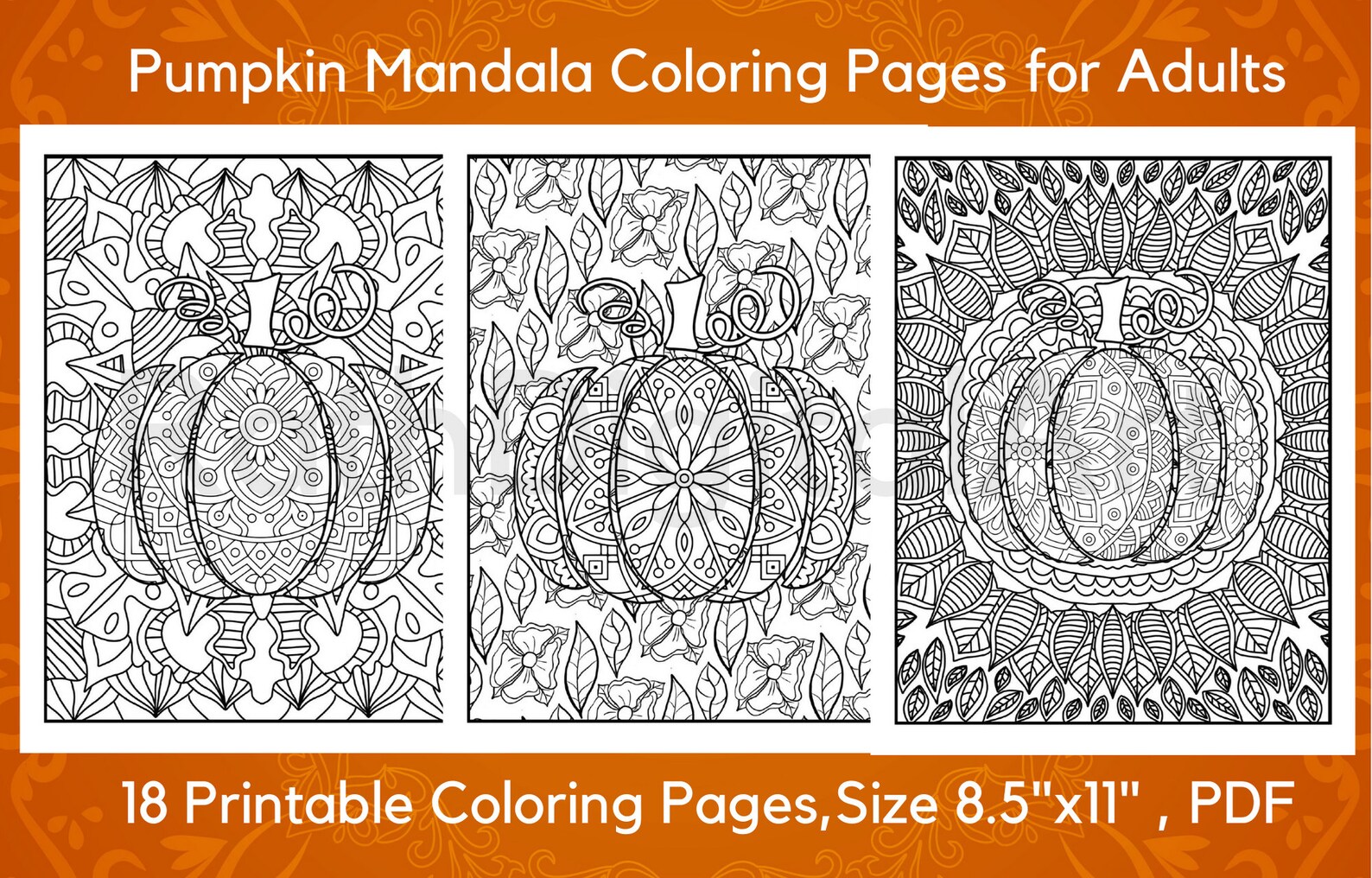 Set of 18 Printable Pumpkin Mandala Coloring Pages for Adults | Etsy