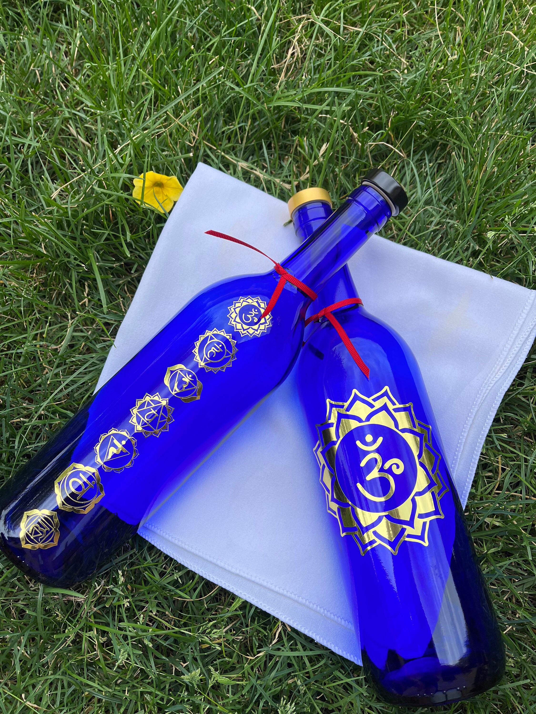 Blue Water Bottle, Reusable, blue Solar Water 750ml, Chakra Symbols ...