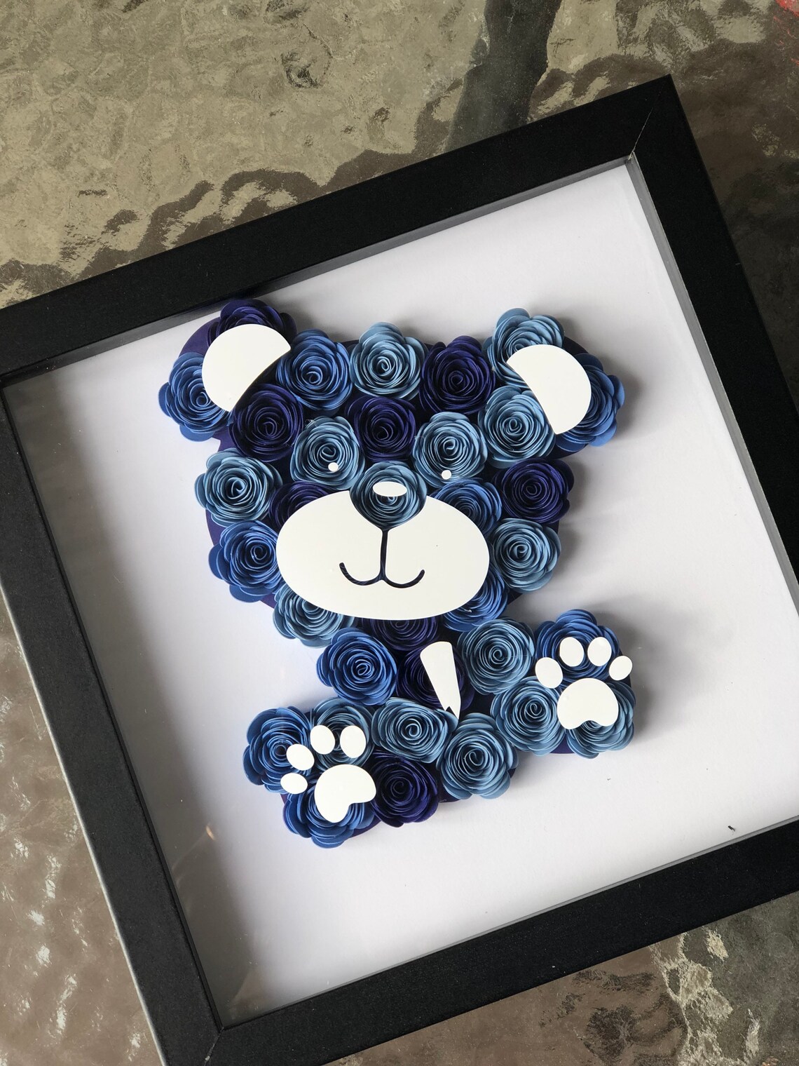 Teddy Bear Flower Box Rose Box Paper Flower Shadow Box Gift for Baby ...