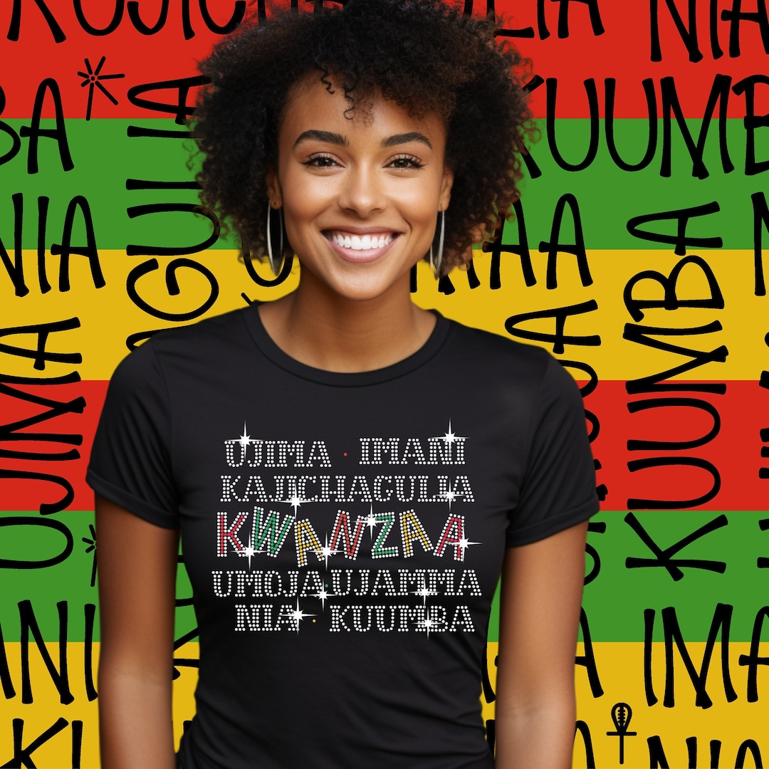 Kwanza Shirt, Kwanzaa Shirt for Women, Rhinestone Shirt for Kwanzaa, Bling Kwanzaa Shirts for ...