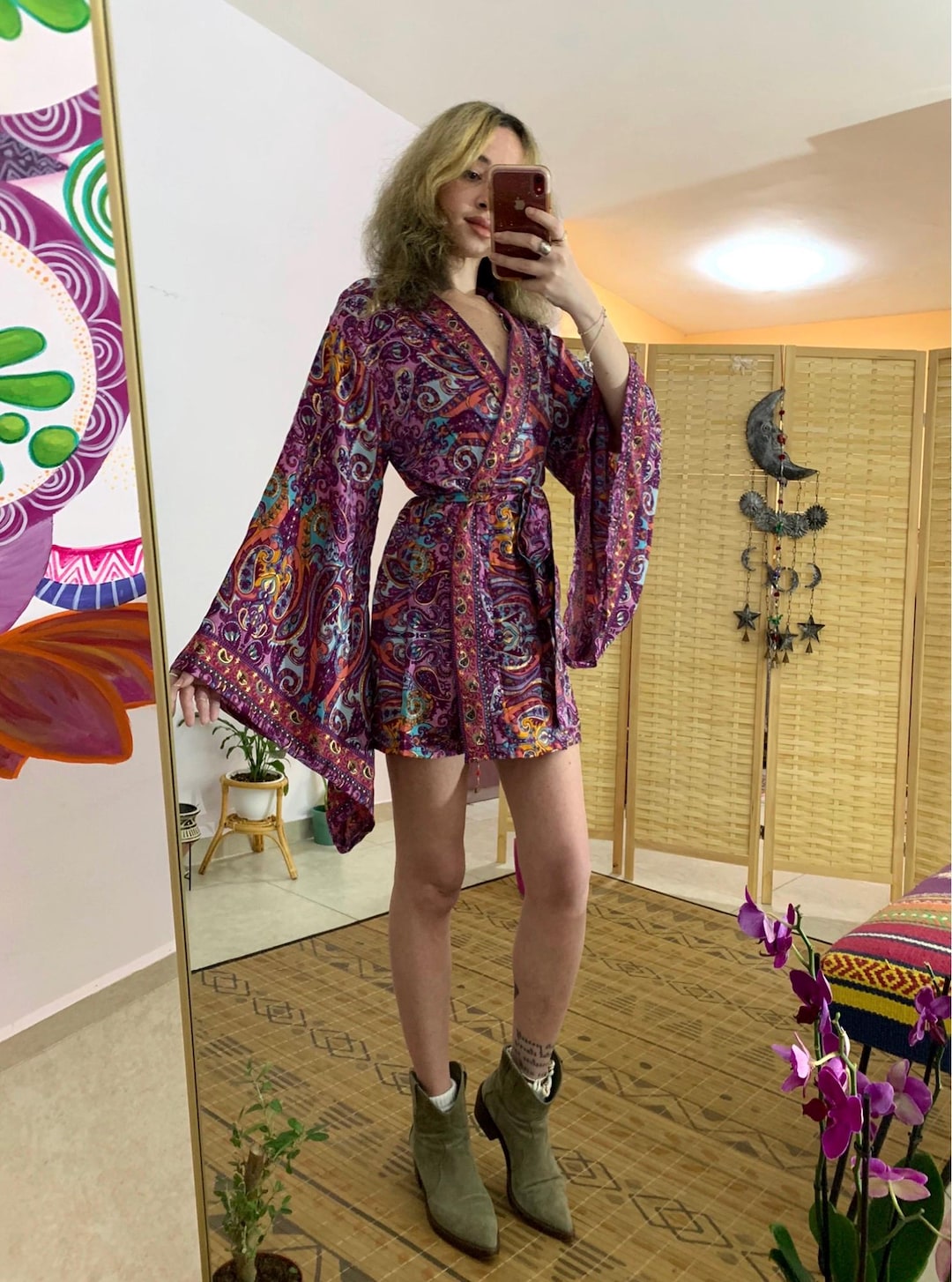 Silky Bohemian Short Kimono | Free Size Loss Fit |holiday Vacation Ware ...