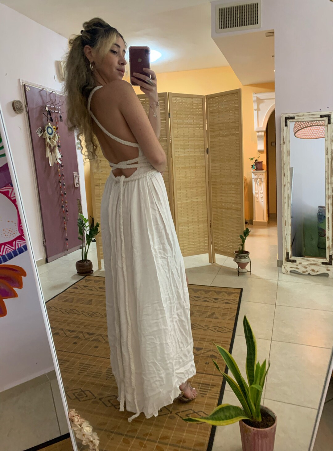 White Goddess Dress Two Cut Slit Rope Tie Dress Cross Back Long Maxi ...