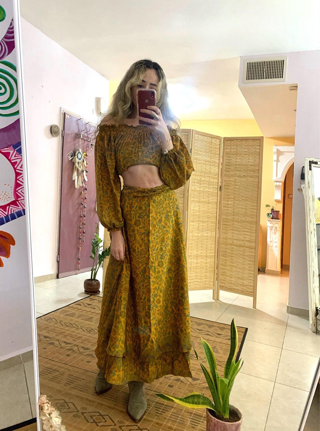 Boho Two Piece Set | Wrap Skirt With Matching Long Sleeve Top ...