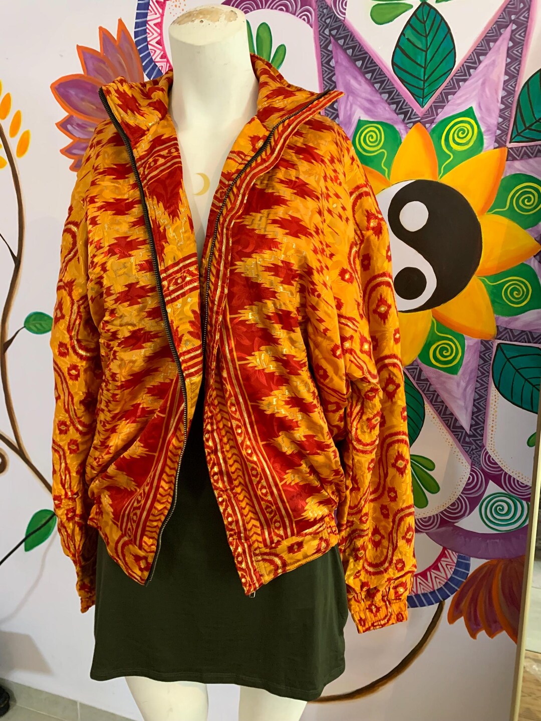 Silk One of a Kind Jacket | Vintage Zipper Winter Jacket | Bohemian ...