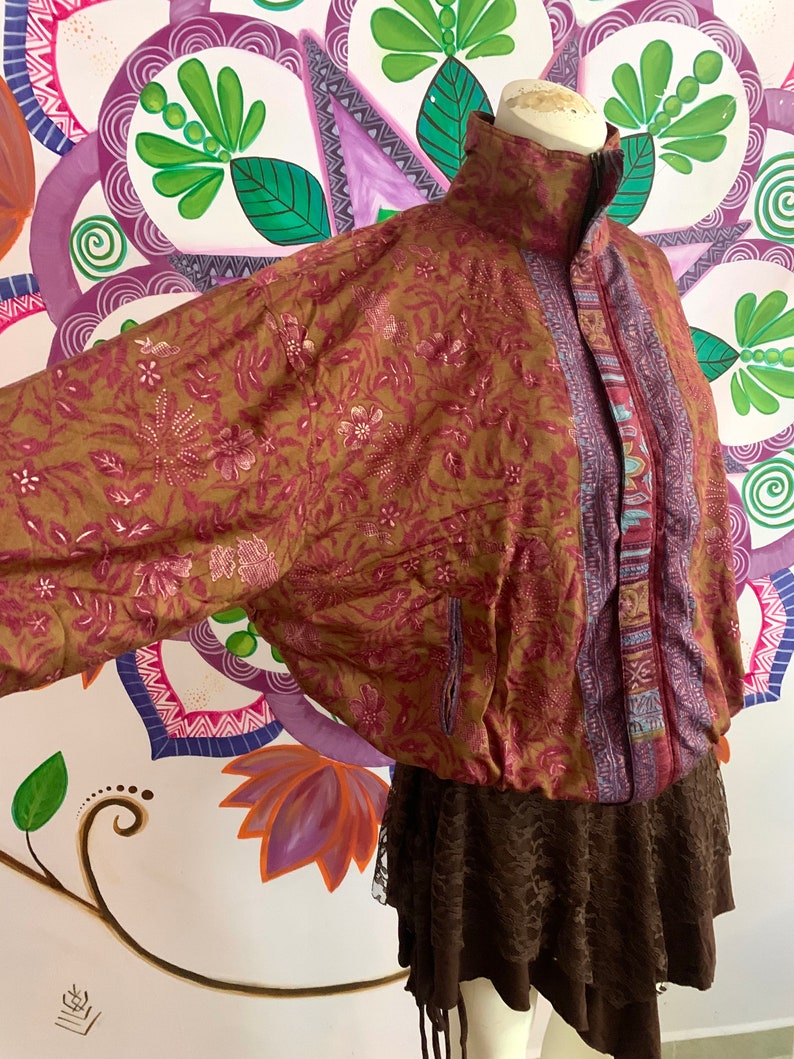 Silk Fleece One of a Kind Flowers Jacket | Vintage Zipper Winter Jacket ...