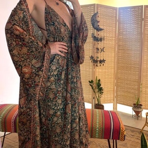 Goddess Bohemian Green Backless Dress Suit Kimono and Dress Set Free ...