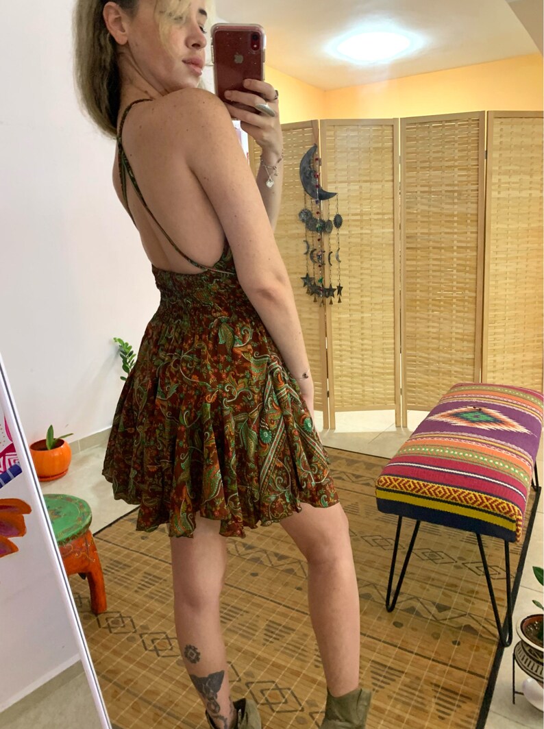 Short Bohemian Halter Mini Dress Summer Short Backless Dress Party Mini ...