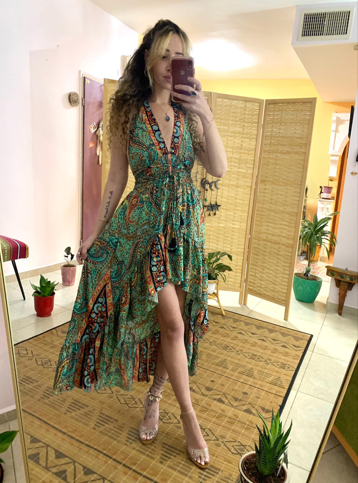 Sexy Backless Dress , Halter Open Back Bohemian Dress | Gold Pattern ...