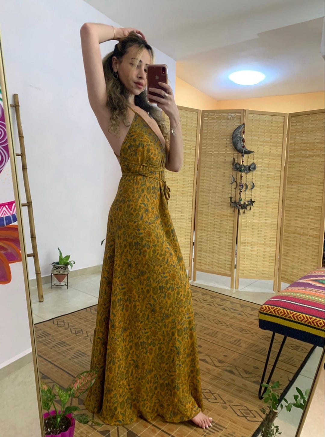 Bohemian Open Back Dress | Long Summer Dress | Free Size Flowy Halter Dress | Royal Long Maxi ...