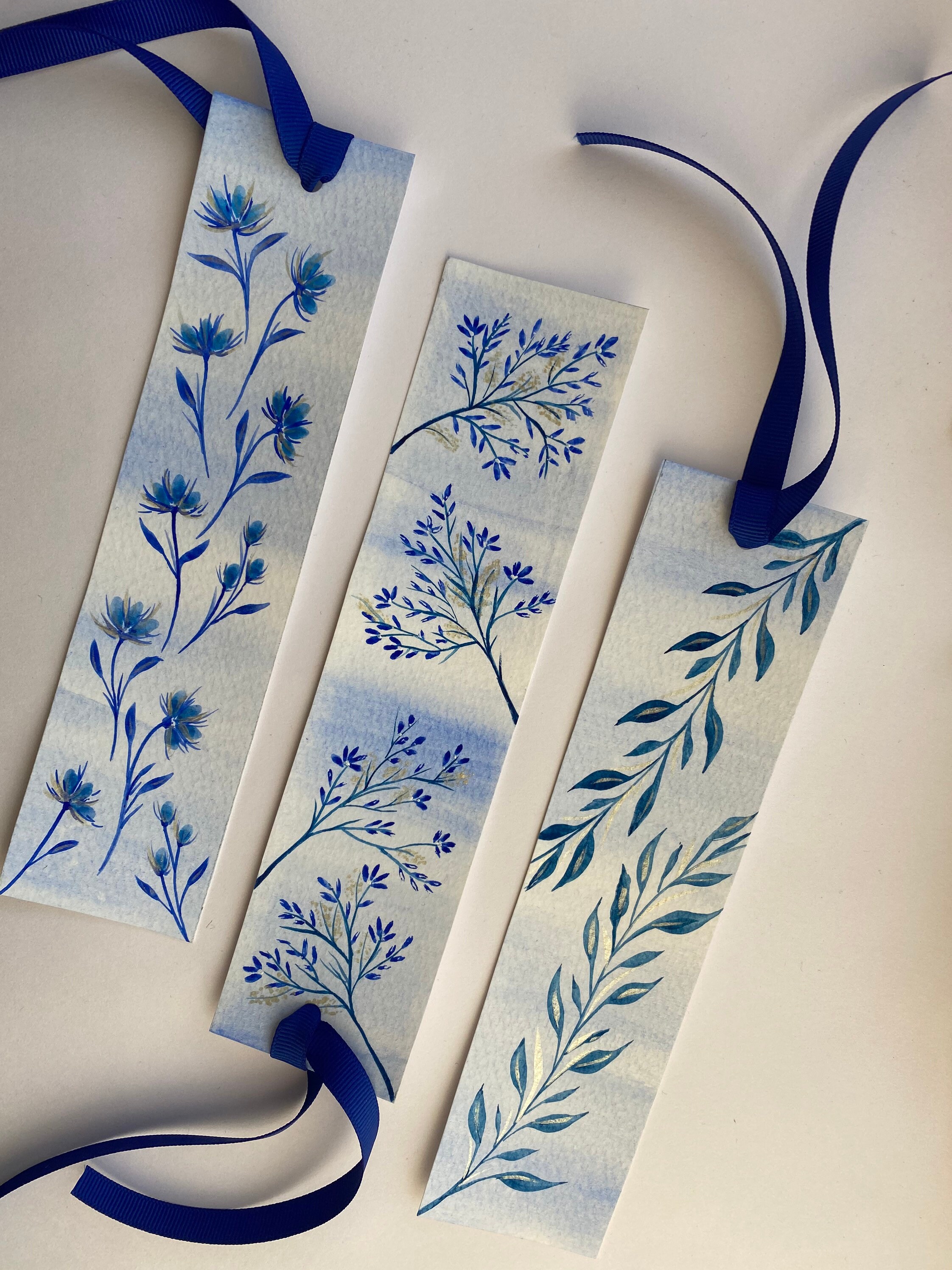 Hand painted bookmarks blue floral bookmarks book lover | Etsy