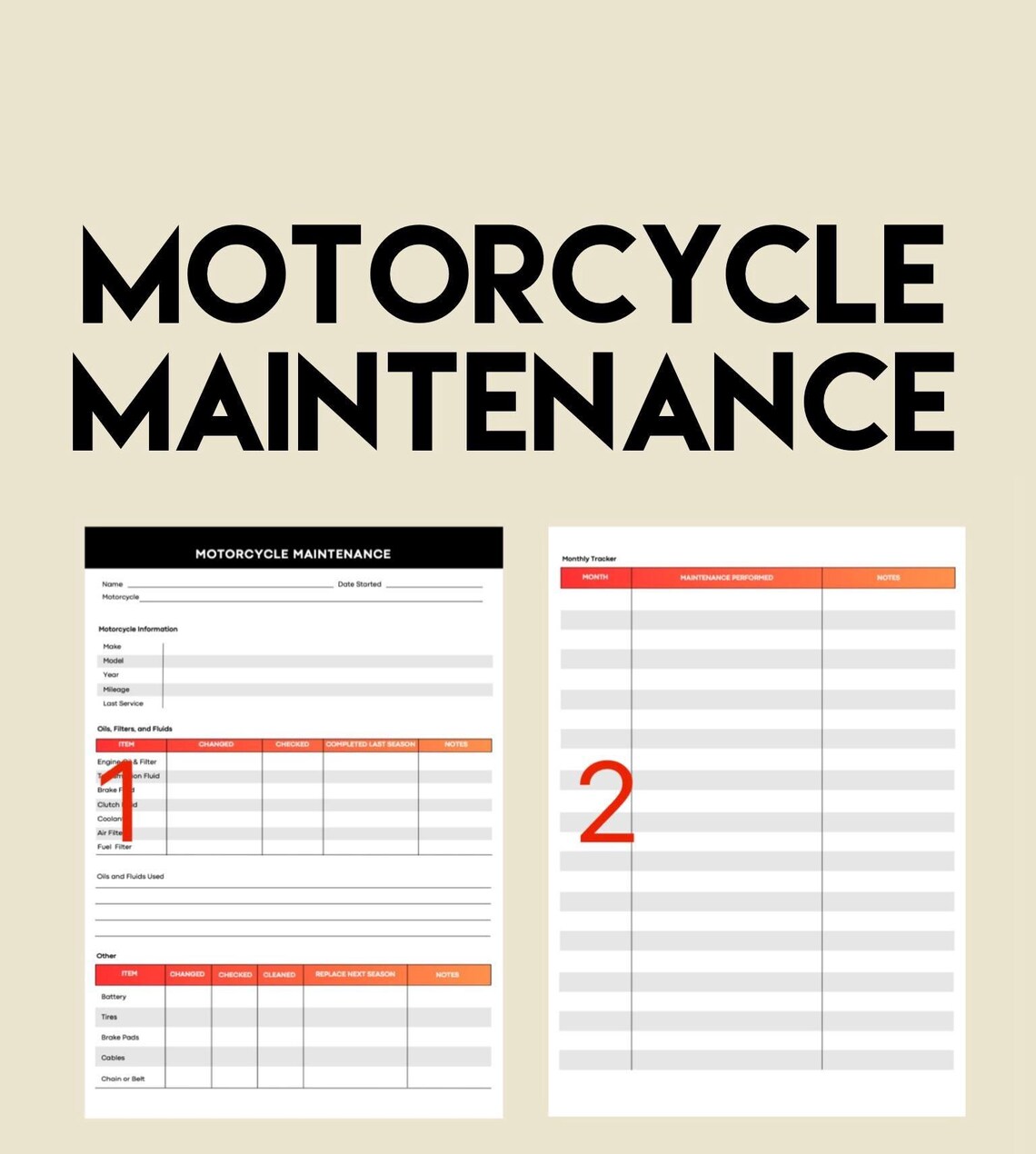 Motorcycle Maintenance Checklist and Tracker, Printable Checklist ...