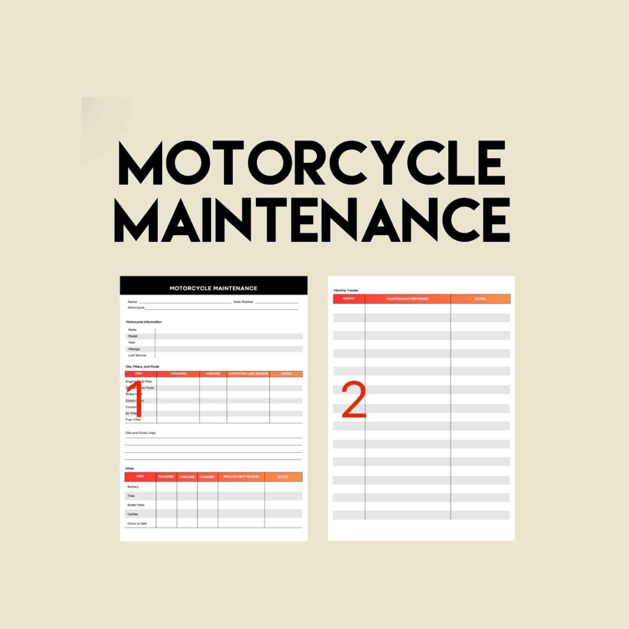 Motorcycle Maintenance Checklist and Tracker, Printable Checklist ...
