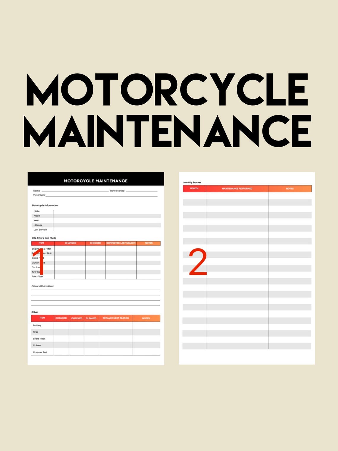Motorcycle Maintenance Checklist and Tracker, Printable Checklist ...