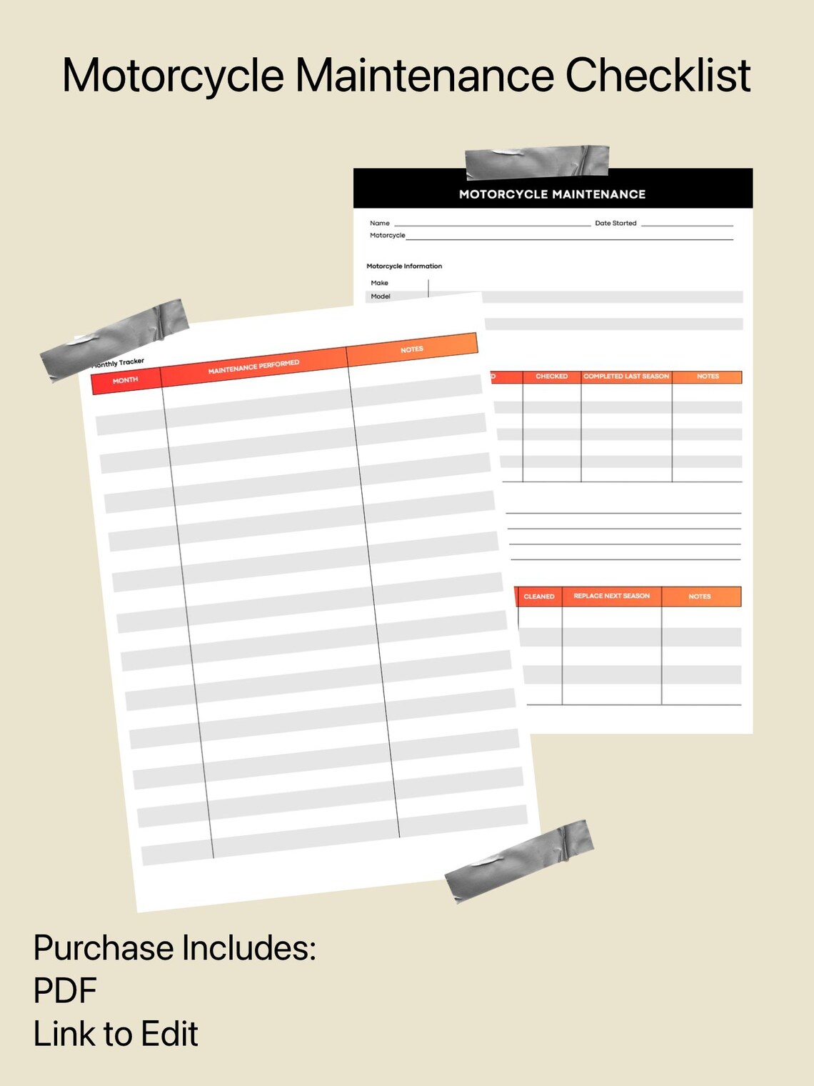 Motorcycle Maintenance Checklist and Tracker, Printable Checklist ...
