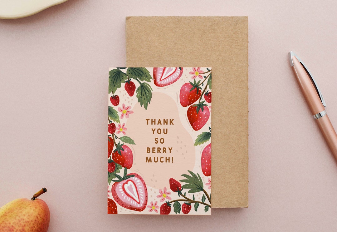 Thank You so Berry Much - THANK YOU CARD - Illustrated Card , Funny ...